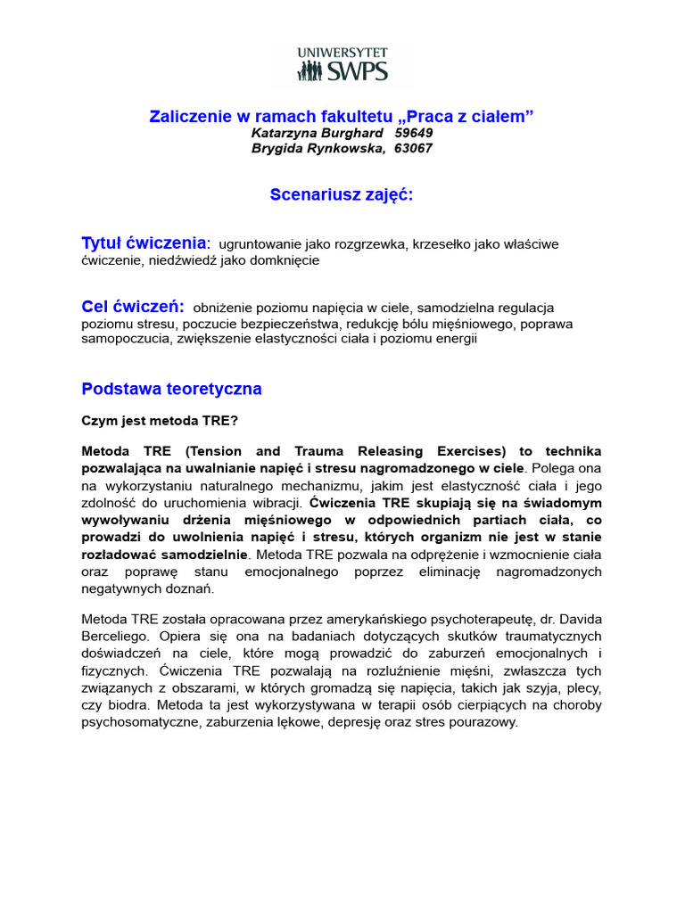 Praca z ciałem - TRE- scenariusz | PDF