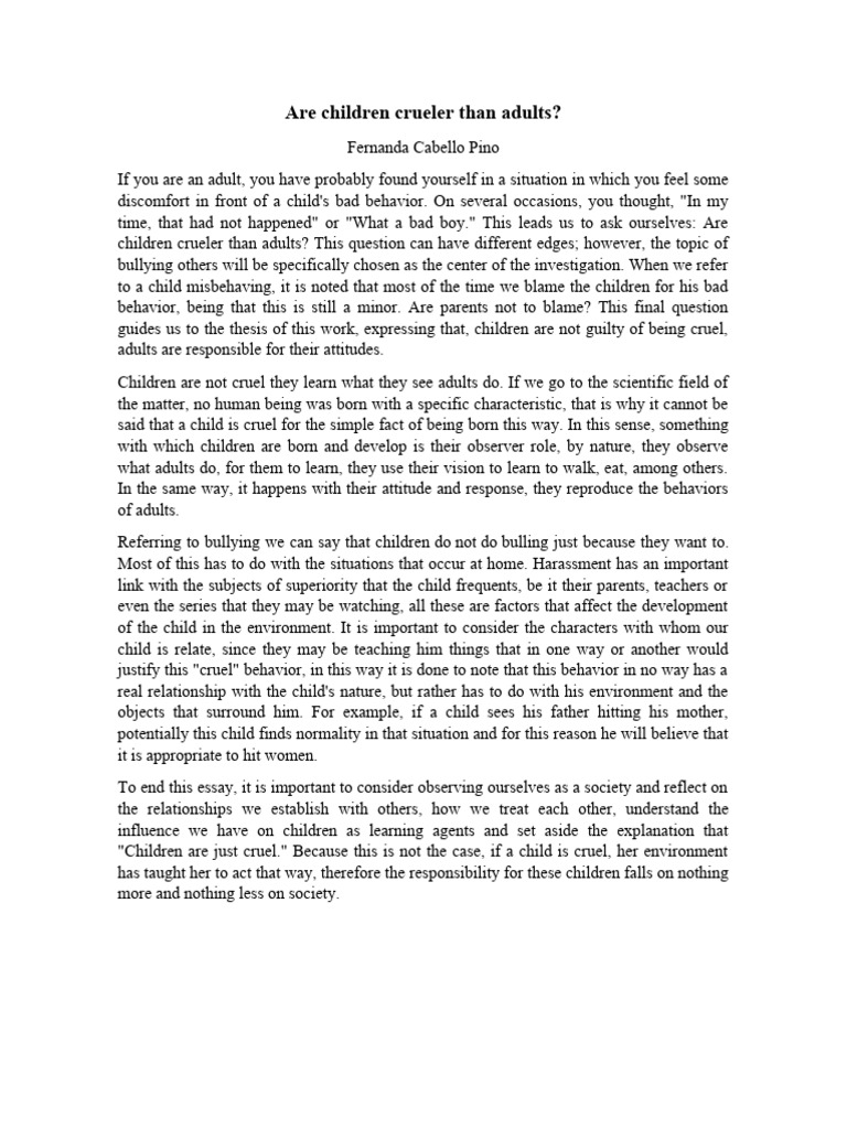 Are Children Crueler Than Adults | PDF | Bullying | Reason