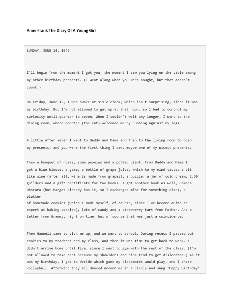 Anne Frank The Diary Of A Young Girl | PDF