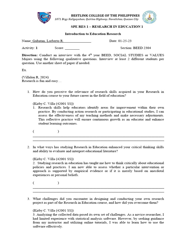 SPE RES 1 Week 1 AssignmentGUBATAN | PDF | Critical Thinking ...
