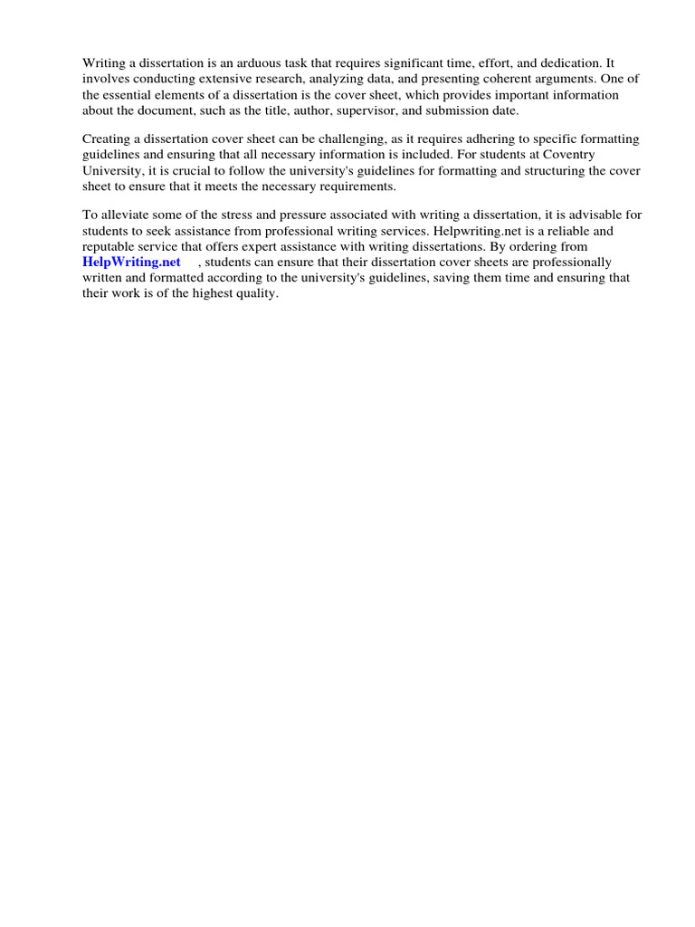 Coventry University Dissertation Cover Sheet | PDF | Thesis | Brand