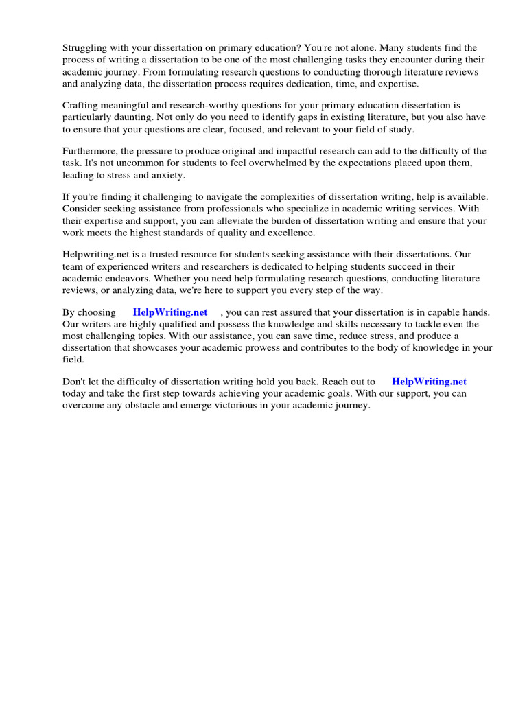 Dissertation Questions Primary Education | PDF | Thesis | Teachers