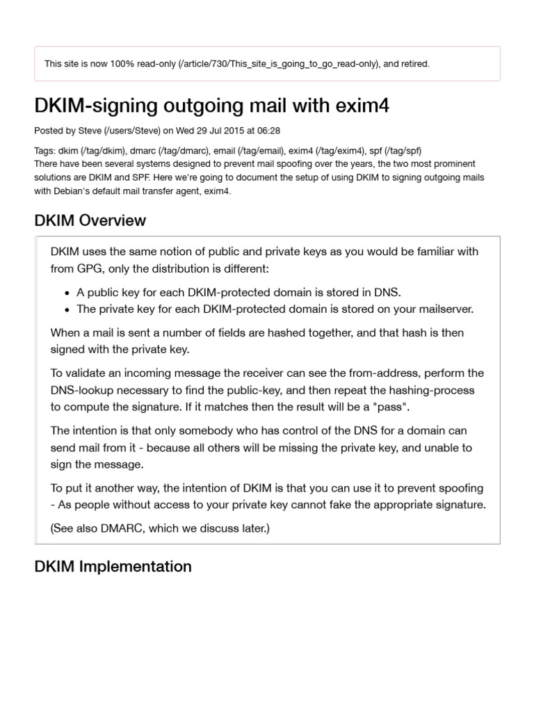 DKIM-signing Outgoing Mail With Exim4 | PDF | Internet | Computing