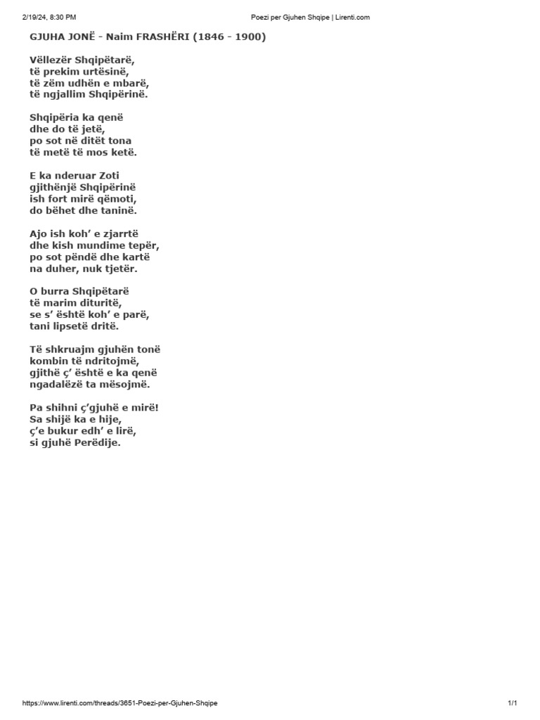 Poezi Per Gjuhen Shqipe _ Lirenti.com | PDF