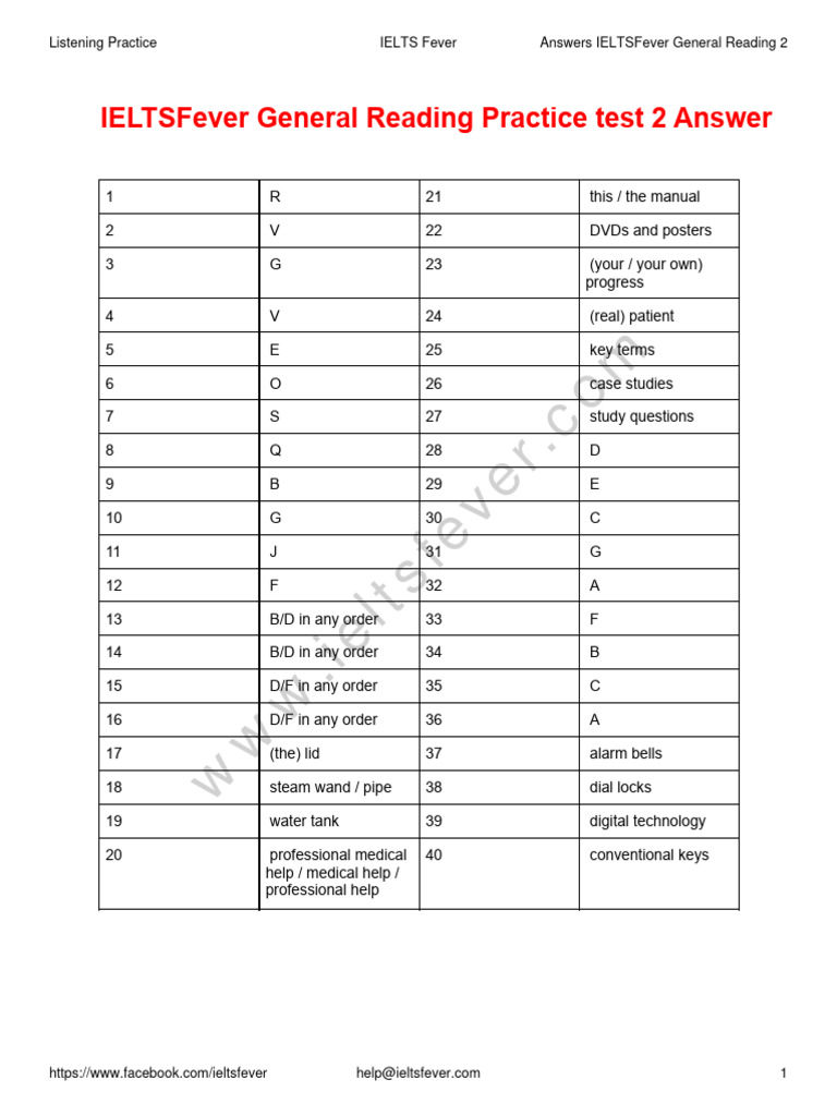 ANSWERS Ieltsfever General Reading Practice Test 2 PDF | PDF ... ANSWERS Ieltsfever General Reading Practice Test 2 PDF | PDF ...