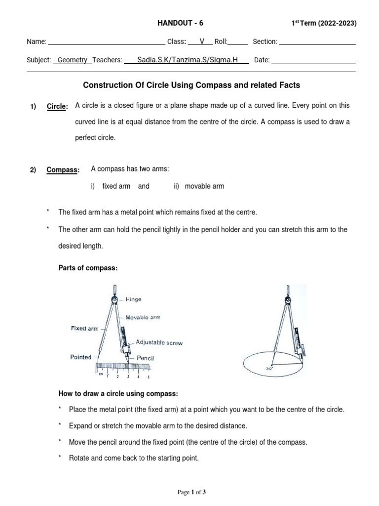 Class V Geometry Handout | PDF | Pi | Circle