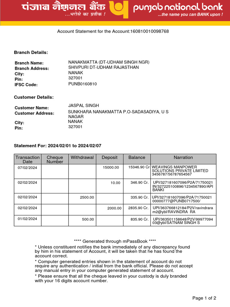 mPassBook XXXXXXXXXXX768 | PDF | Cheque | Banks