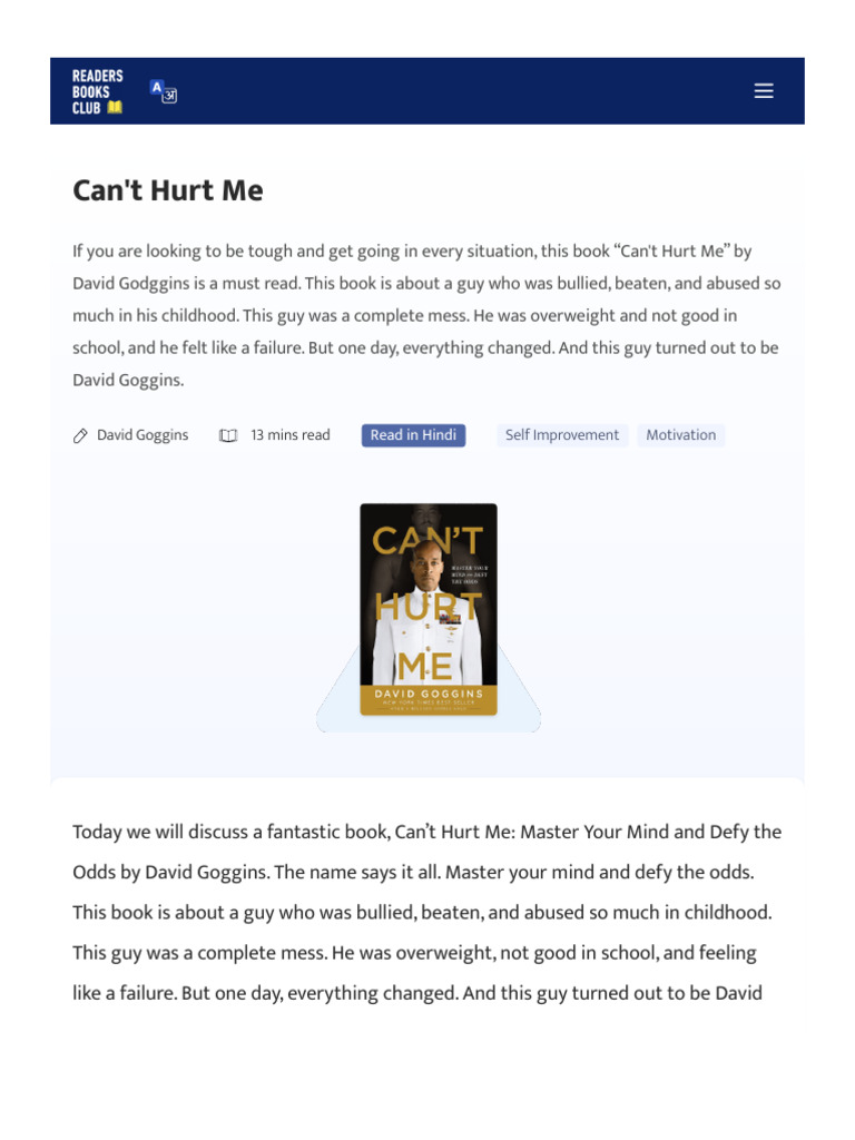 (Summary) Can't Hurt Me by David Goggins - Master Your Mind and Defy ...