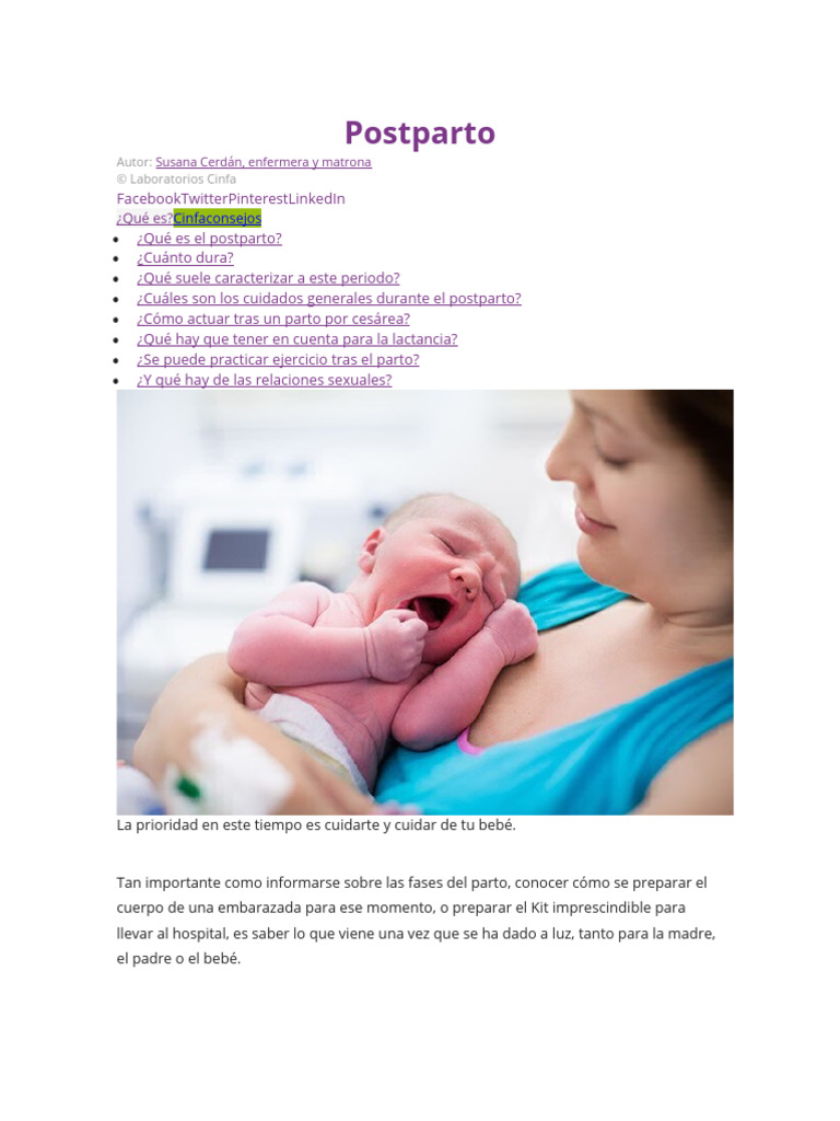 Postparto | PDF | Parto | Periodo posparto