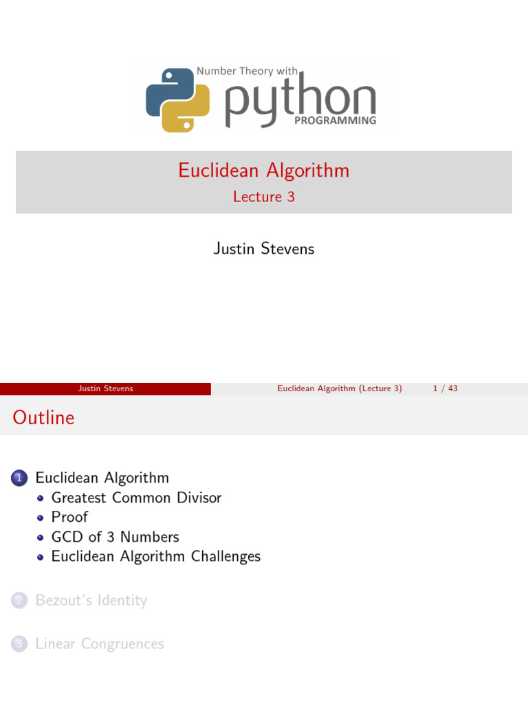 3 Euclidean Lecture | PDF | Algorithms | Discrete Mathematics 3 Euclidean Lecture | PDF | Algorithms | Discrete Mathematics