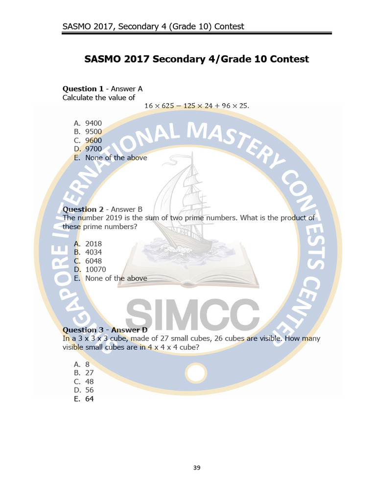 Sasmo 2017 Grade 10,11&12 | PDF | Prime Number | Decimal