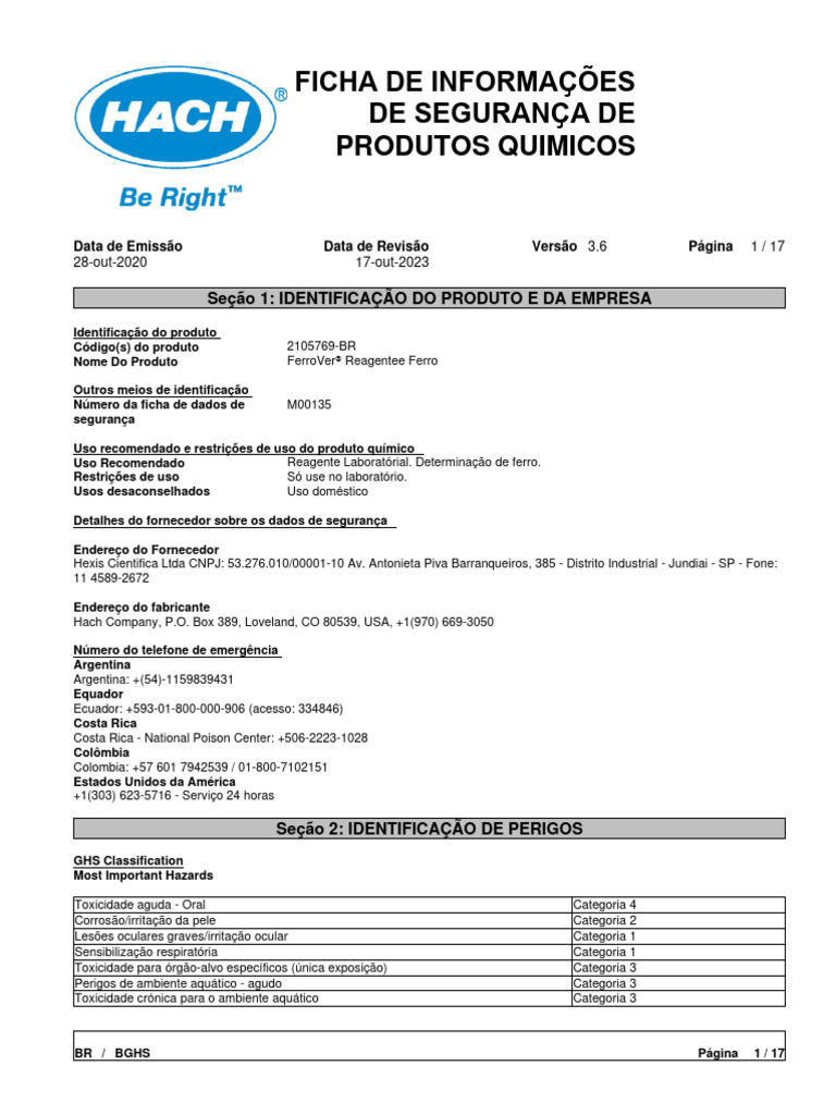 Ferro Reagente Ferrover PP - Hach | PDF | Solubilidade | Alergia