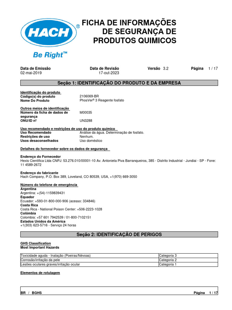 Fosfato Reagente Phosver 3 PP - Hach | PDF | Solubilidade | Química