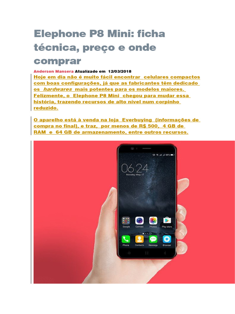 Elephone P8 Mini Ficha Tecnica | PDF | Câmera | Informática