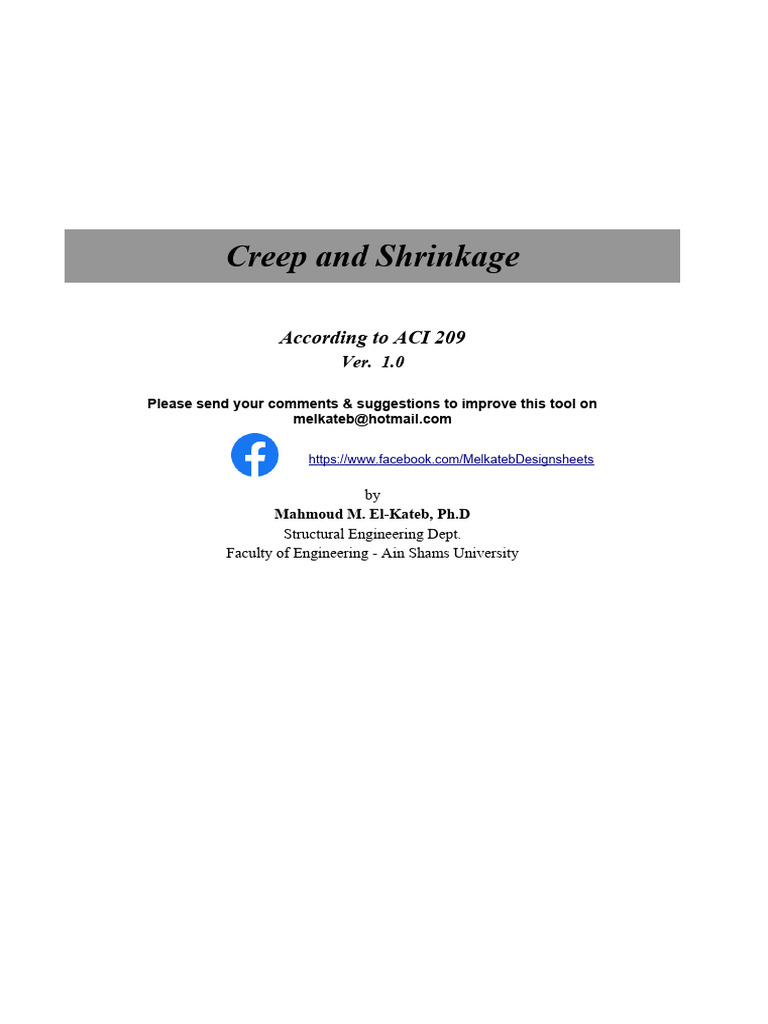 Creep & Shrinkage Calculations ACI 209 | PDF | Concrete | Creep ...