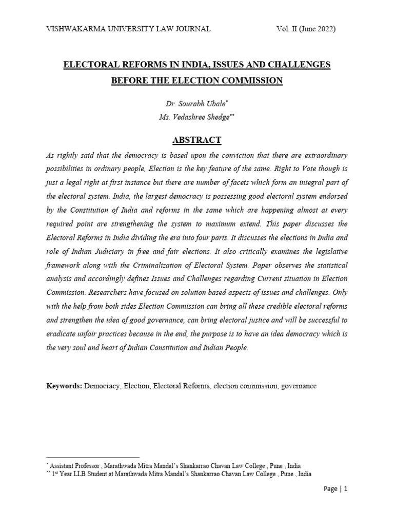 Electoral Reforms and Challenges in India | PDF | Elections | Government