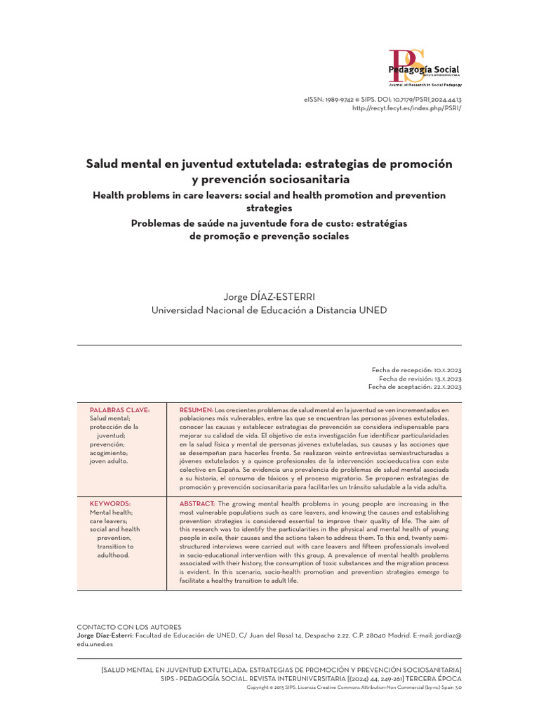 Salud Mental en Juventud Extutelada: Estrategias de Promoción y Prevención Sociosanitaria | PDF ...