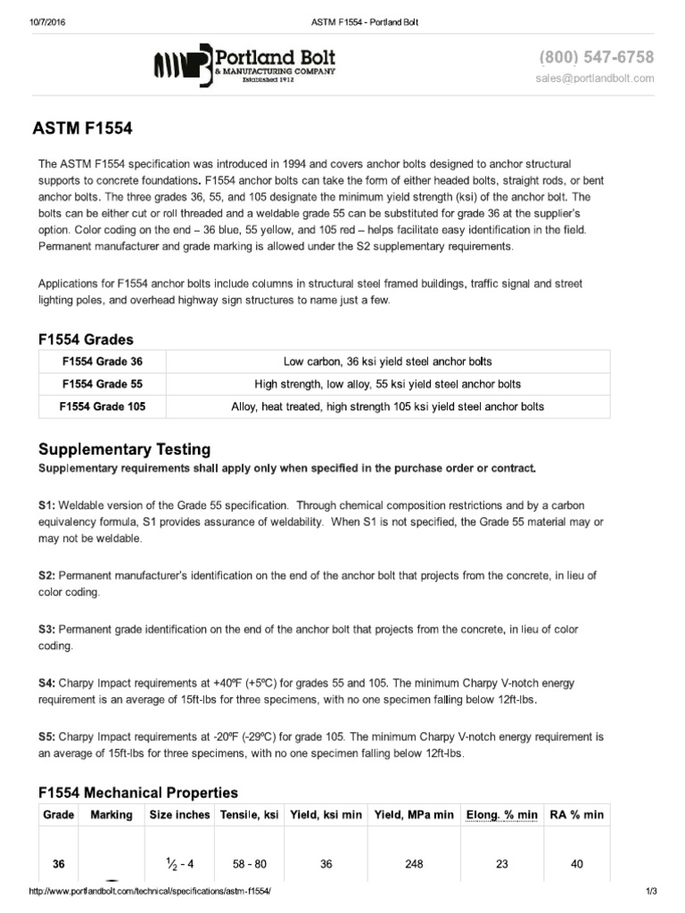 ASTM F1554 - Portland Bolt | PDF