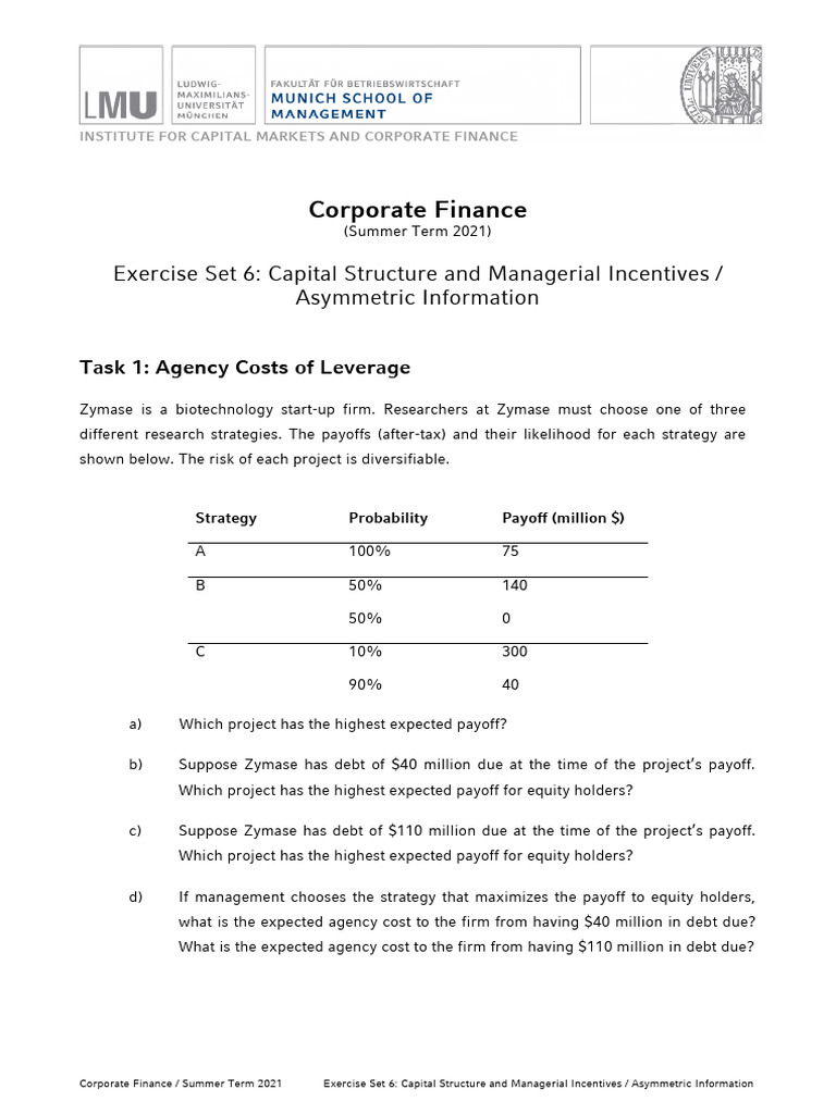 Corporate+Finance Tutorial 06 Exercises | PDF | Capital Structure | Stocks