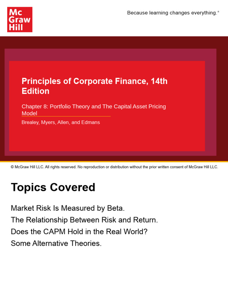 Brealey PCF 14e Chap008 PPT Accessible | PDF | Capital Asset Pricing Model | Beta (Finance)