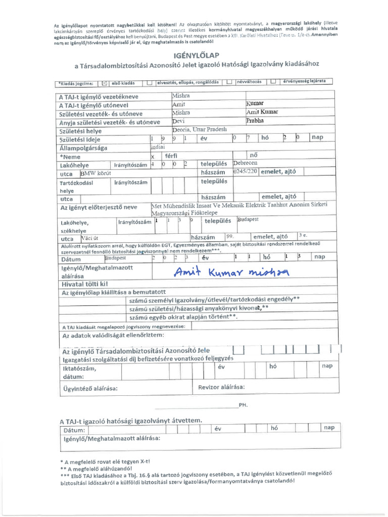 Mishra Amit Kumar - Application Form - PDF - VGD Hungary | PDF