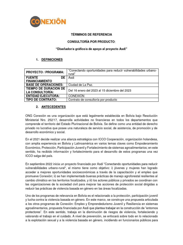 TDRs - Diseñador Gráfico | PDF | Organización no gubernamental | Bolivia