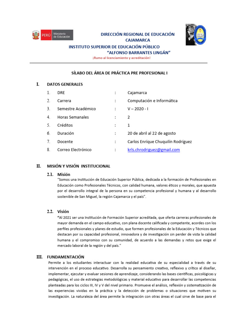 Sílabos de Práctica Pre Profesional en Educación | PDF | Evaluación | Aprendizaje