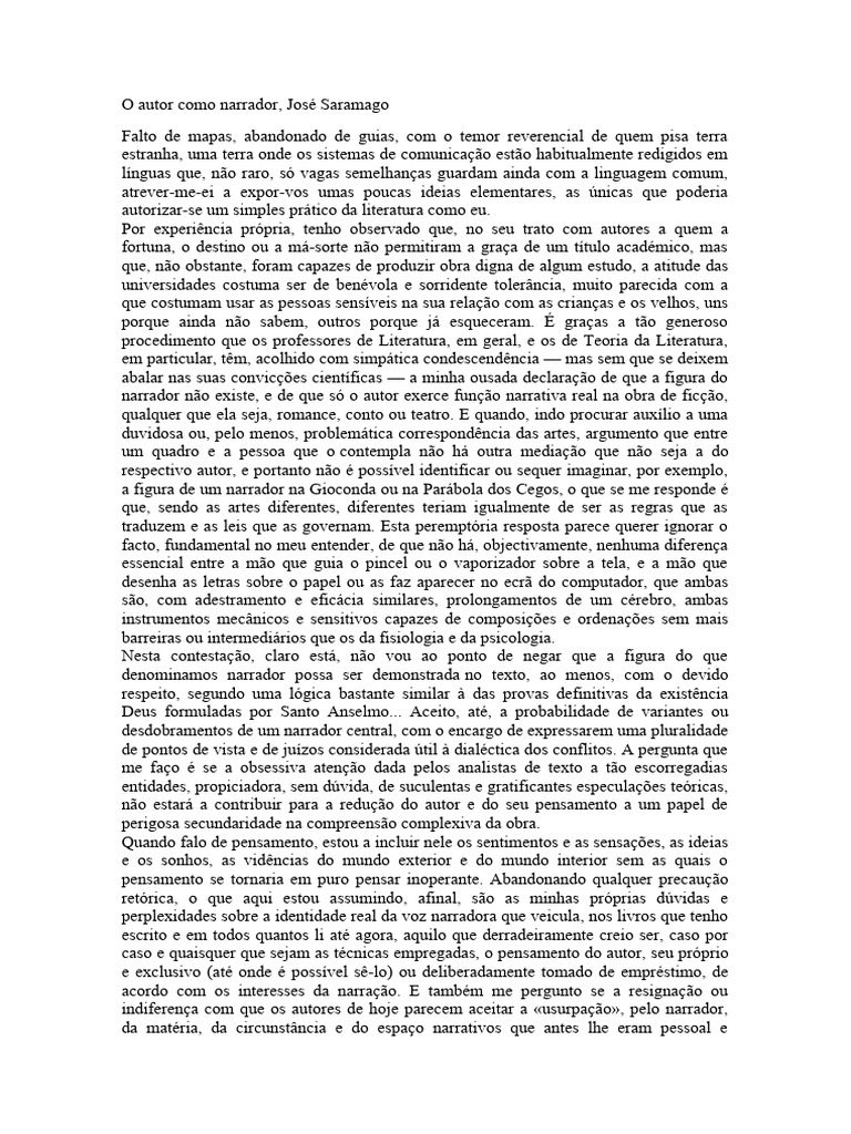 O Autor Como Narrador José Saramago | PDF | Pensamento | Gustave Flaubert