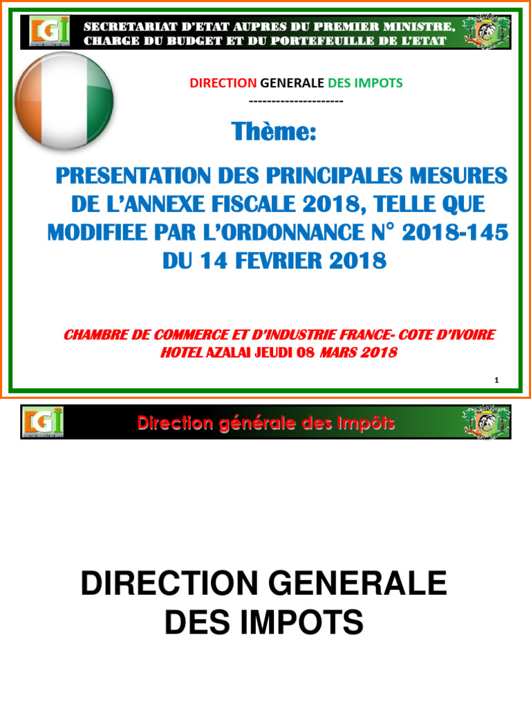 Présentation Des Mesures de L'annexe Fiscale 2018 DGI 25 Articles DGI ...