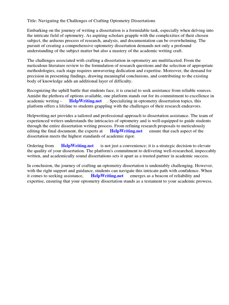 Optometry Dissertation Topics | Download Free PDF | Optometry | Thesis
