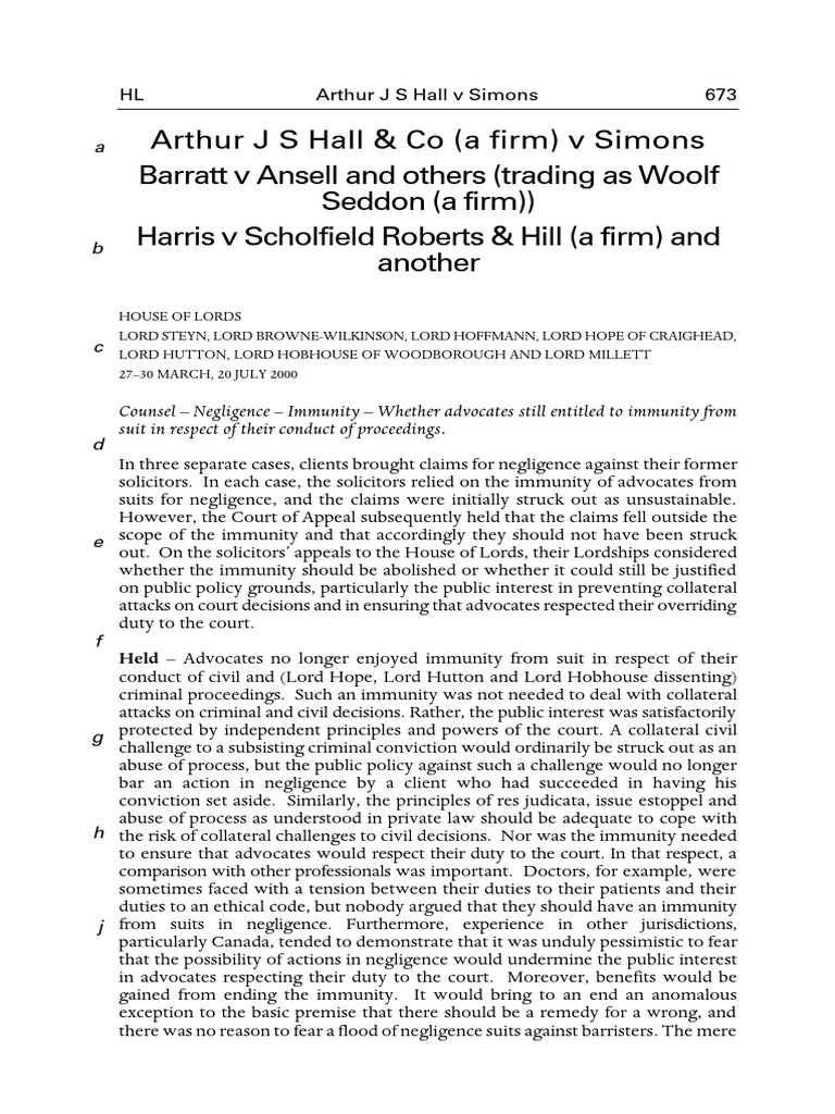 Arthur J S Hall & Co (A Firm) V Simons Barratt V Ansell and Others ...