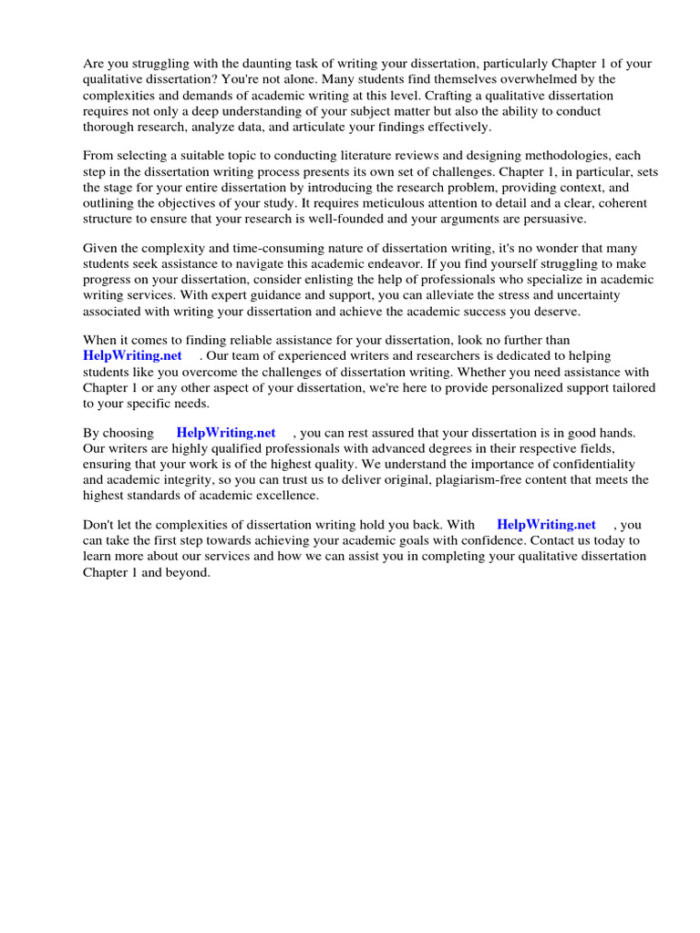 Chapter 1 Qualitative Dissertation | PDF | Qualitative Research ...
