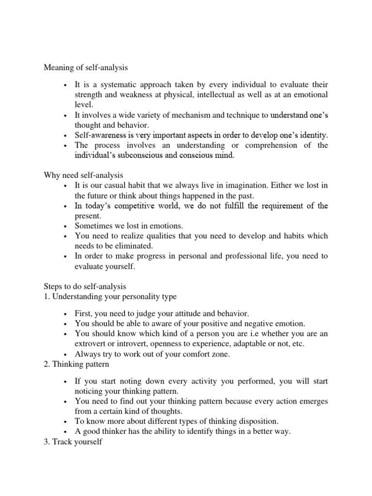 6. Reading material on Self Analysis | PDF | Thought | Psychology