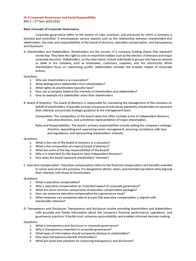 SC Lecture 2c | PDF | Corporate Governance | Governance