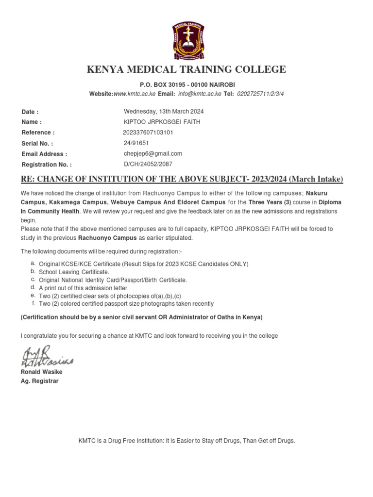 KMTC Letter | PDF | Career & Growth