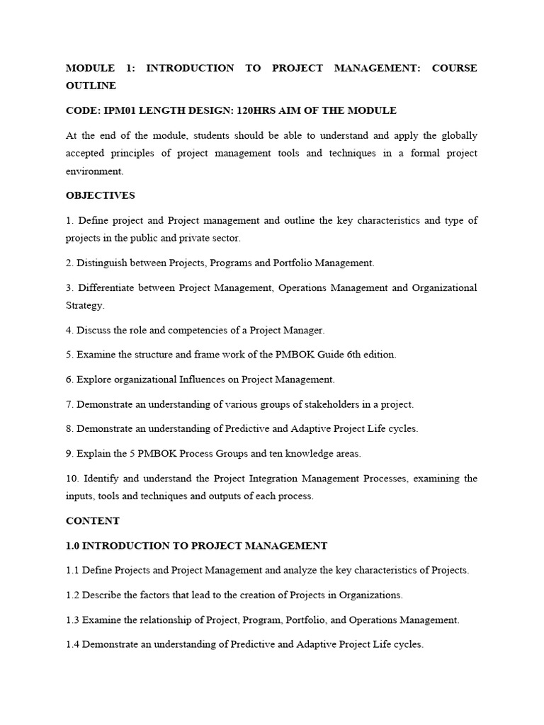 Module 1. Course Outline (1) | PDF | Project Management | Business