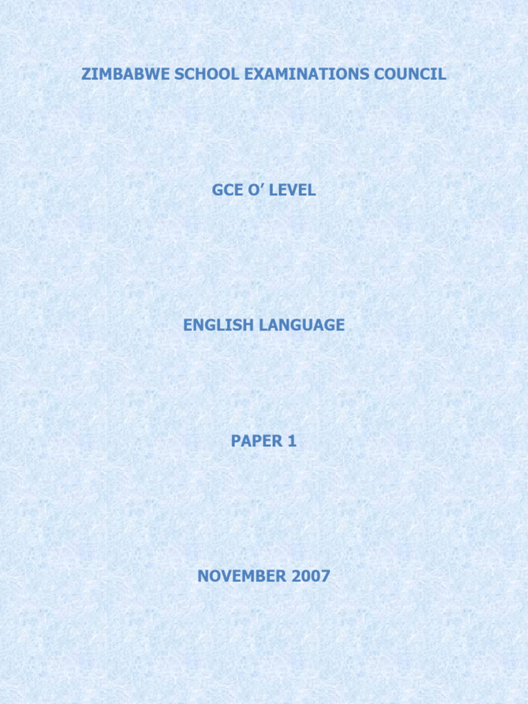 ZIMSEC O' Level English Paper 1 Nov 2007 | PDF