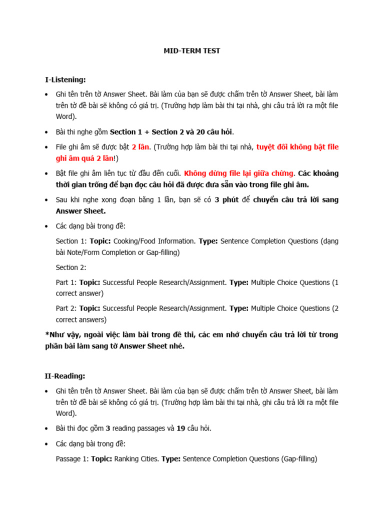 Mid-Term Test Format | PDF