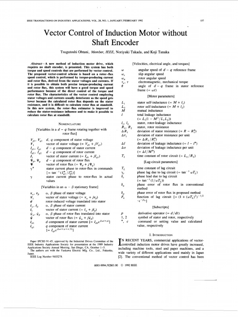 Vector Control of Induction Motor Without Shaft Encoder | PDF ...