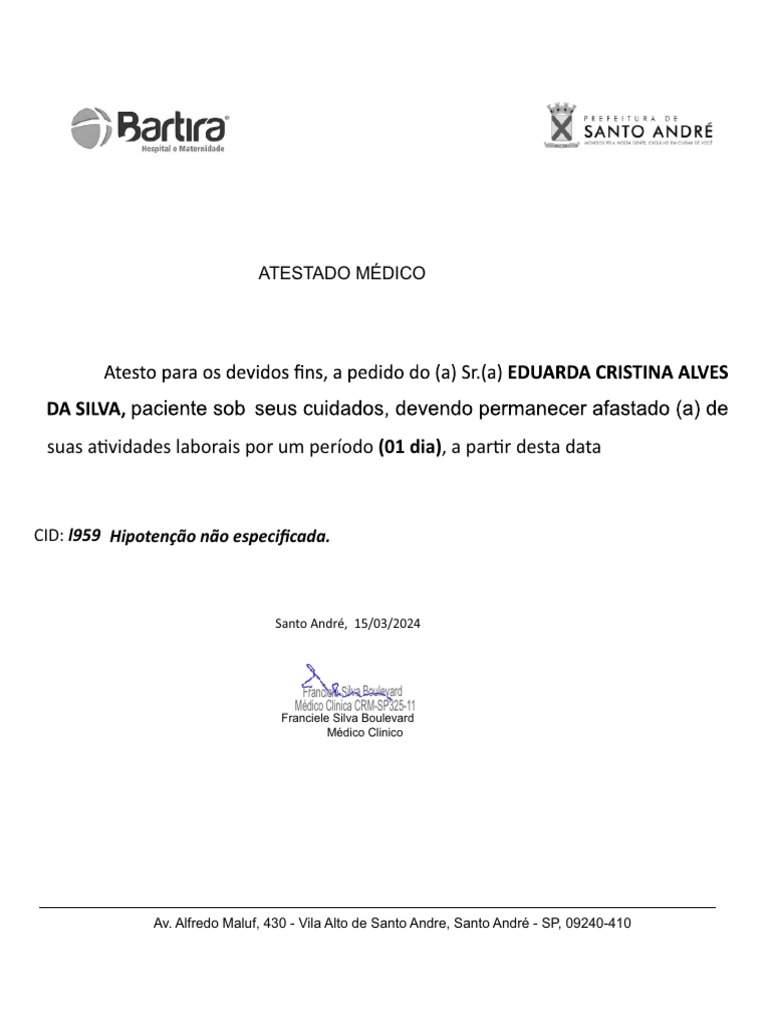 Atesto para Os Devidos Fins, A Pedido Do (A) Sr. (A) EDUARDA CRISTINA ...