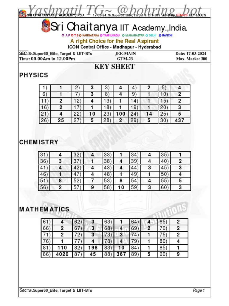 17 03 2024 SR Super60 Elite, Target & LIIT BTs Jee Main | PDF | Heat | Chemistry