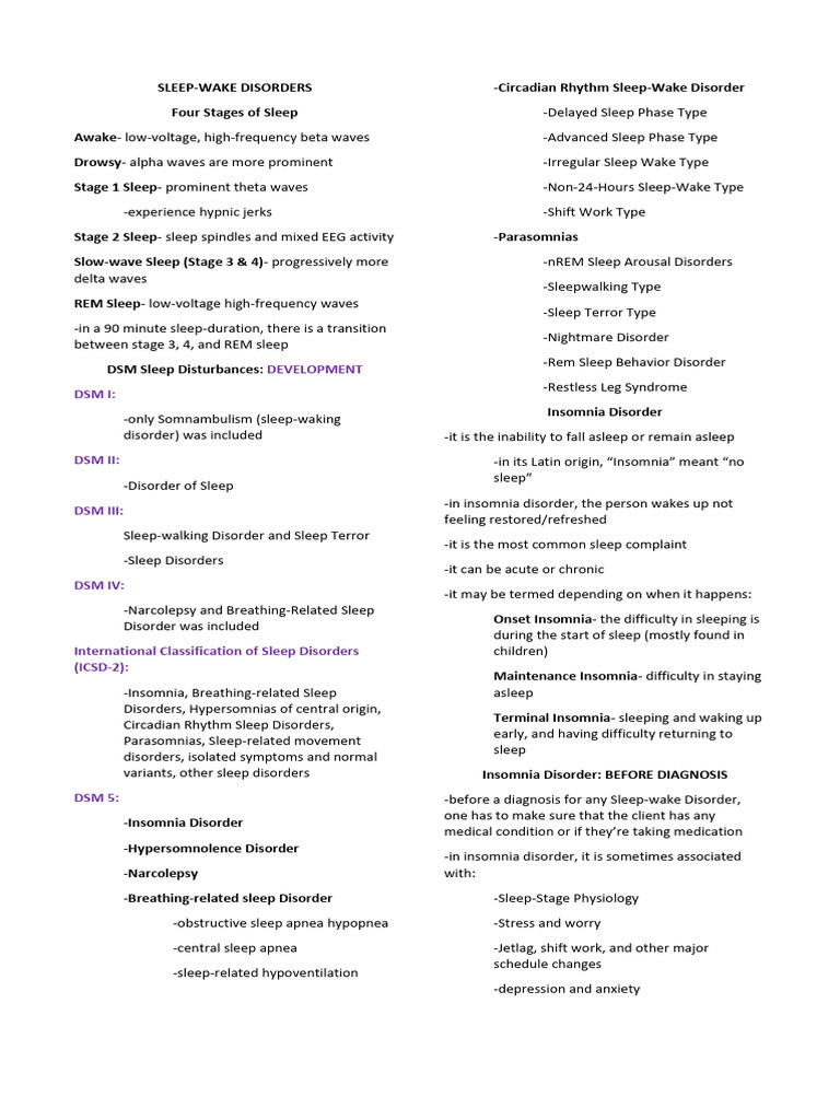 Sleep Wake Disorders Notes | PDF | Sleep | Sleep Disorder