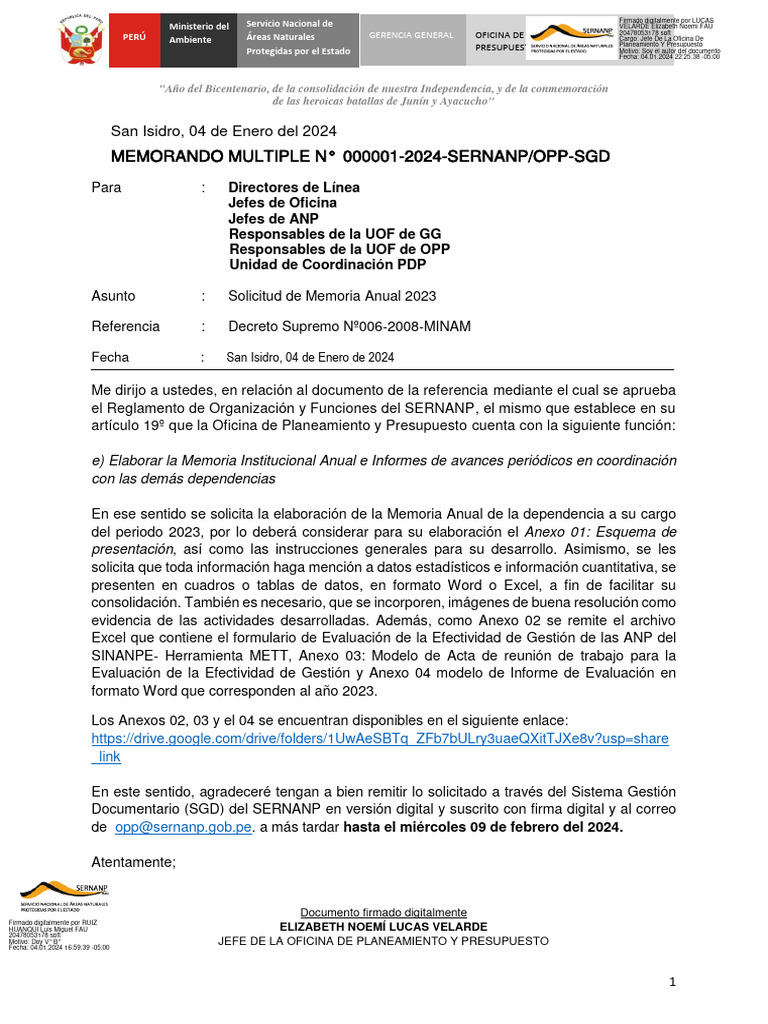 MEMORANDO MULTIPLE-000001-2024-OPP-SGD | PDF