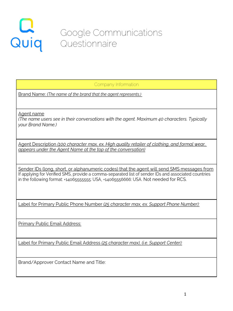 Google RCS-Verified SMS Questionnaire | PDF | Pixel | Brand