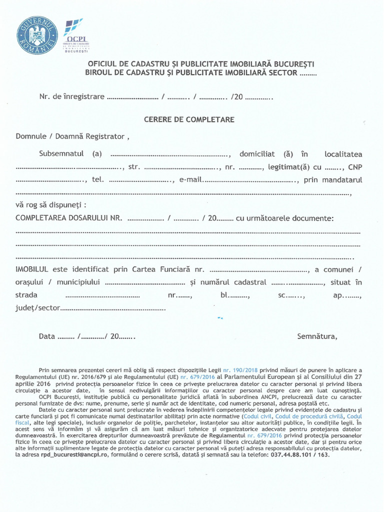 Cerere Completare Carte Funciara | PDF