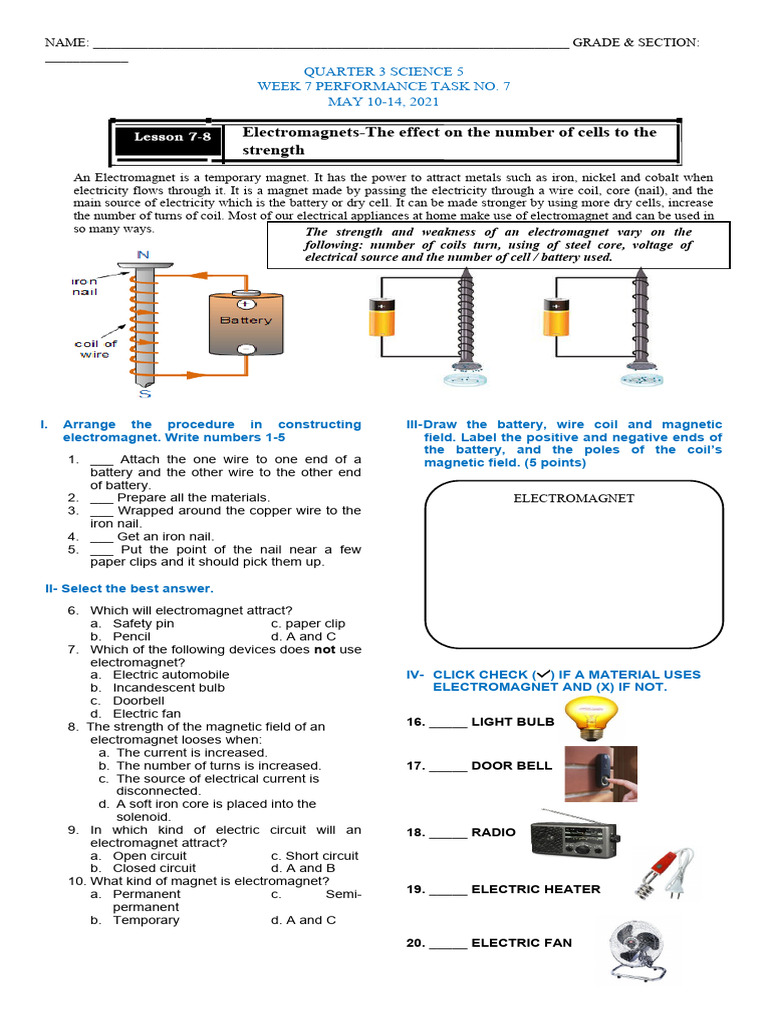 Q3 P. Task 7 - Electromagnet | PDF | Inductor | Electricity