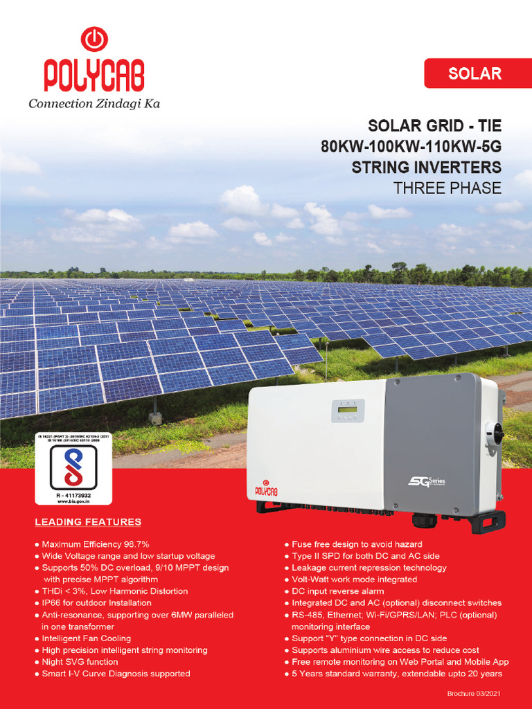Polycab Grid Tie Solar Inverter 3 Phase 80KW 100KW 110KW 5G 1 | PDF