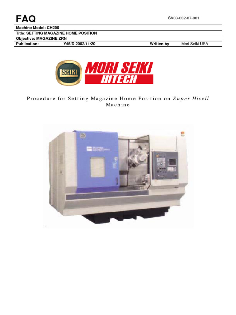 Manual - sv03 - sv03-032-07-001 Setting Magazine Home Position | PDF