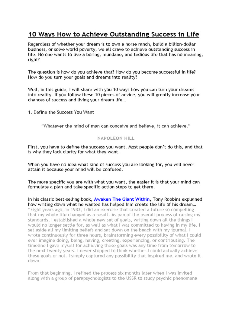 10 Ways to Achieve Success in Life | PDF | Reason | Steve Jobs