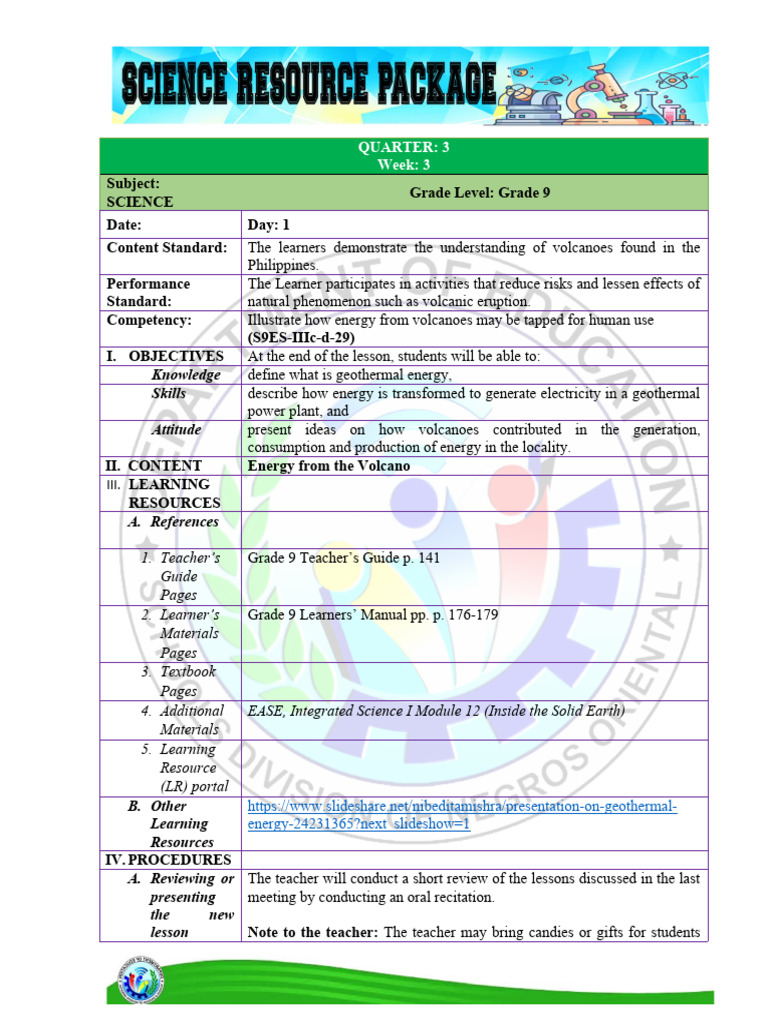 EARTH SCIENCE Week 3, Day 1 | PDF | Geothermal Energy | Power Station